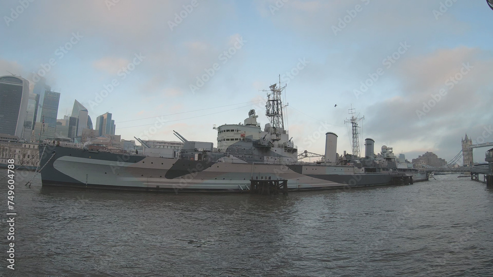 London, England, United Kingdom, December 2, 2023: HMS Belfast is a ...