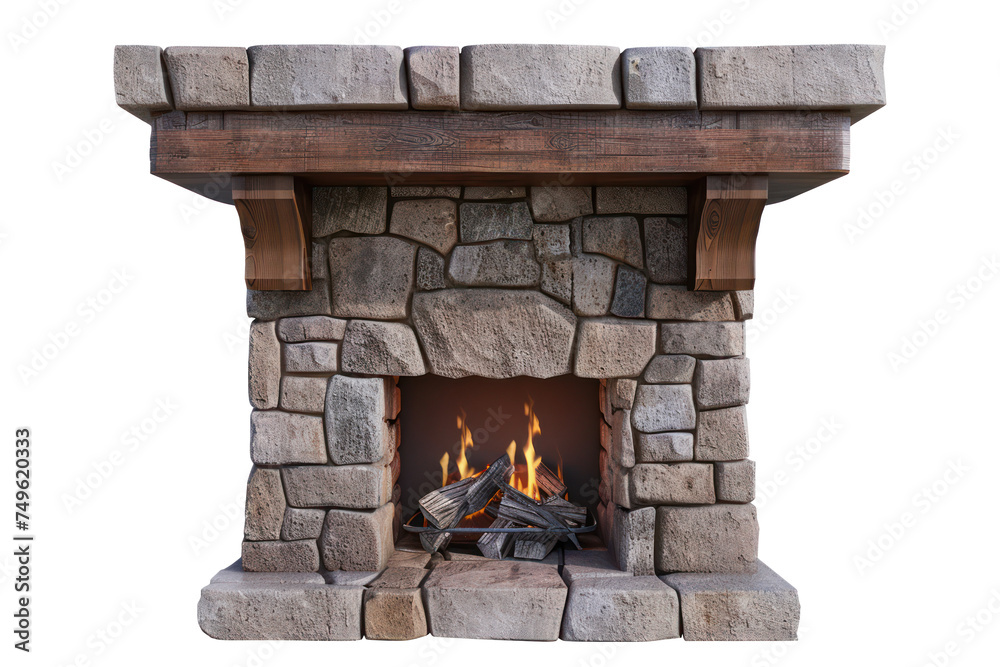 Stone fireplace with blazing fire on transparent background - stock png ...