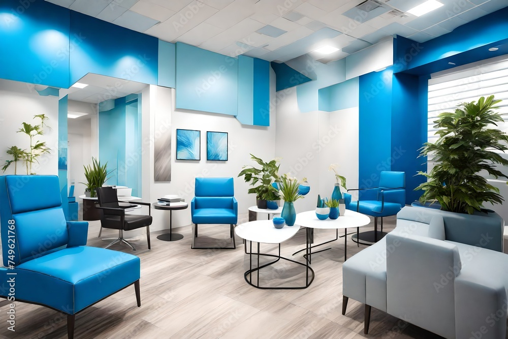 Step into the waiting area of a color therapy clinic, where modern ...