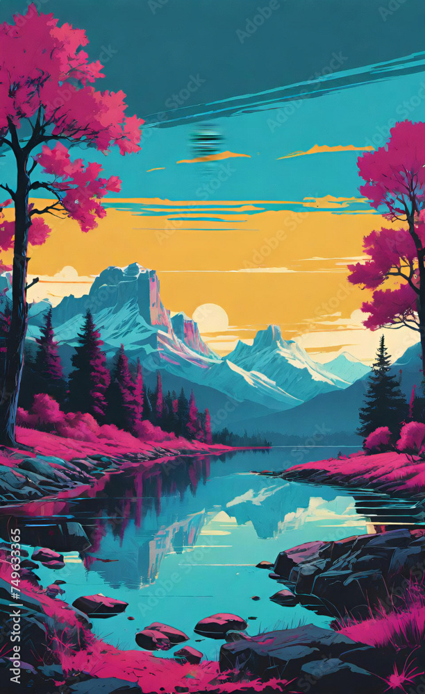 Paisaje de colores surrealistas, obras de arte ácidas, estilo artístico ...