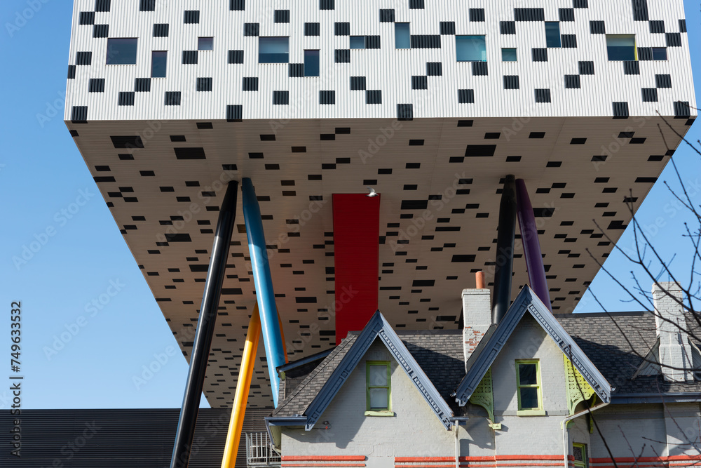 old houses and "Box on Legs" building designed by Will Alsop (formally ...