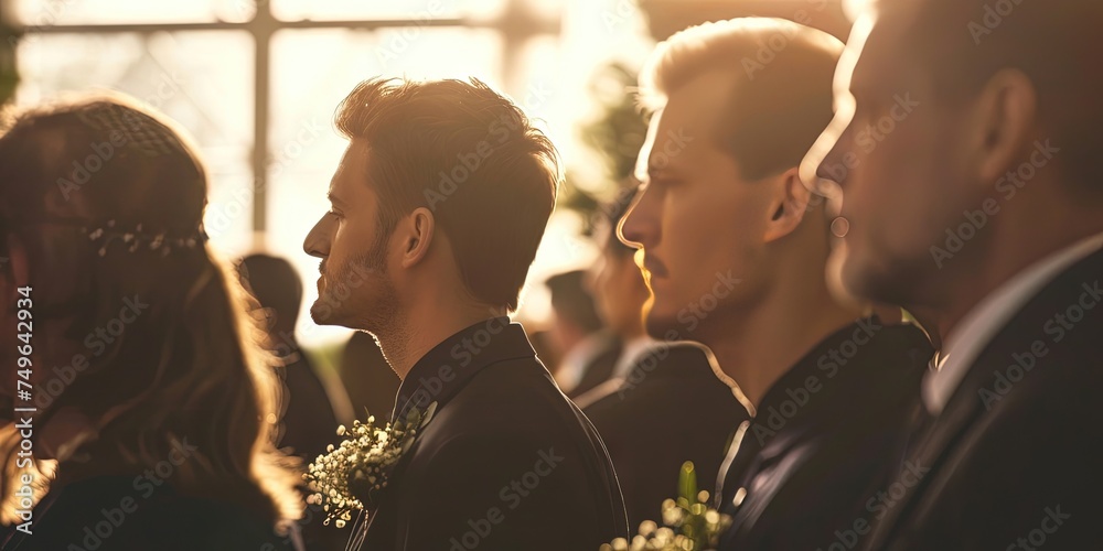 Foto de Funeral service (wake) with the deceased in a coffin with open ...