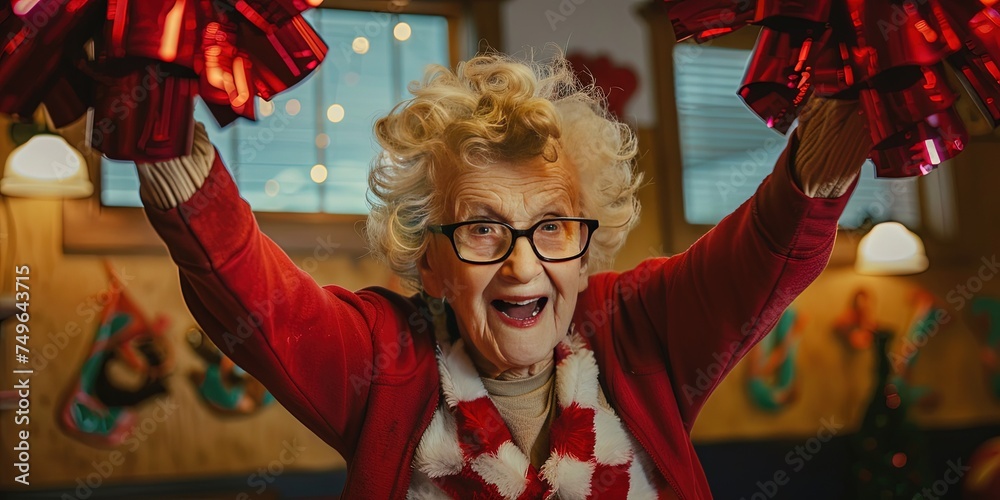 Grandma cheerleader - elderly woman of retired age enjoying life by ...