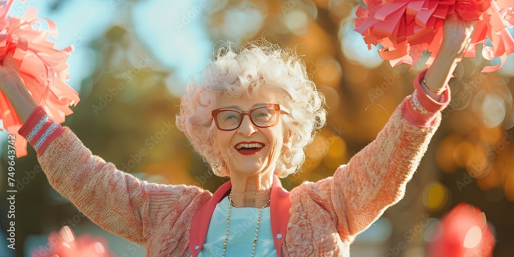Grandma cheerleader - elderly woman of retired age enjoying life by ...