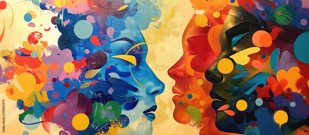 Foto de Two people are depicted facing each other, their expressions ...