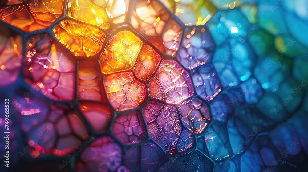 A macro photo of a microscope slide showing the intricate molecular ...