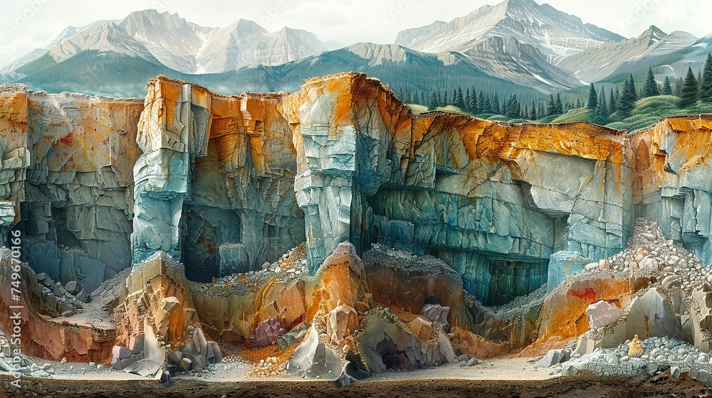Photo Cross-section of the Earth's crust with mineral deposits ...