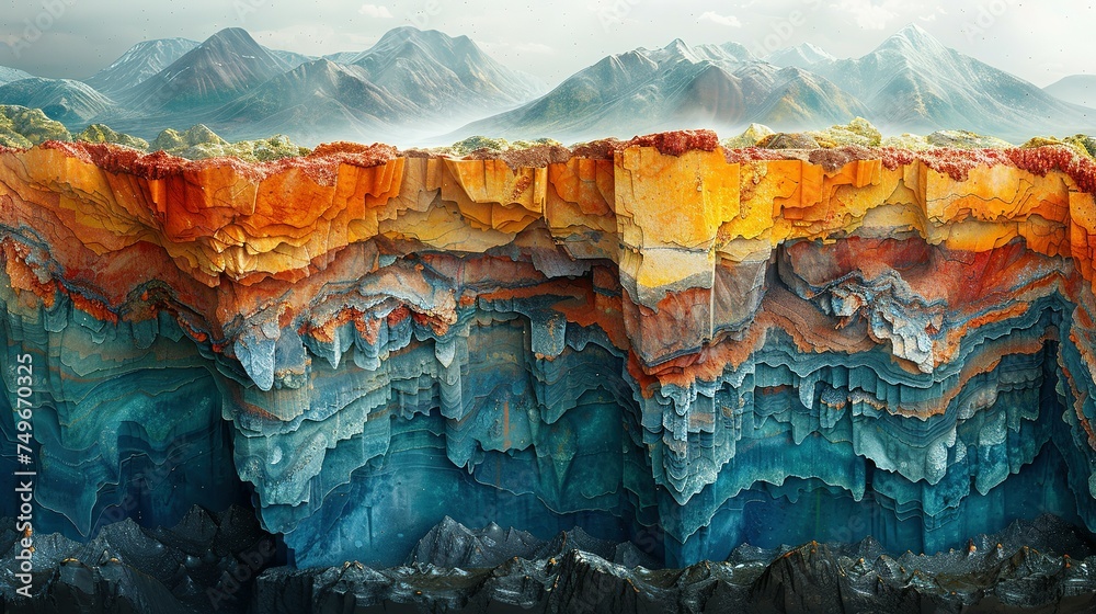 Photo & Art Print Cross-section of the Earth's crust with mineral ...