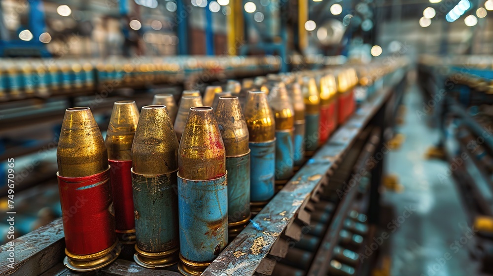 Many of new artillery shells are in military warehouse, metal munition ...