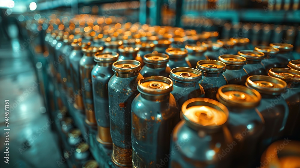 Many of new artillery shells are in military warehouse, metal munition ...