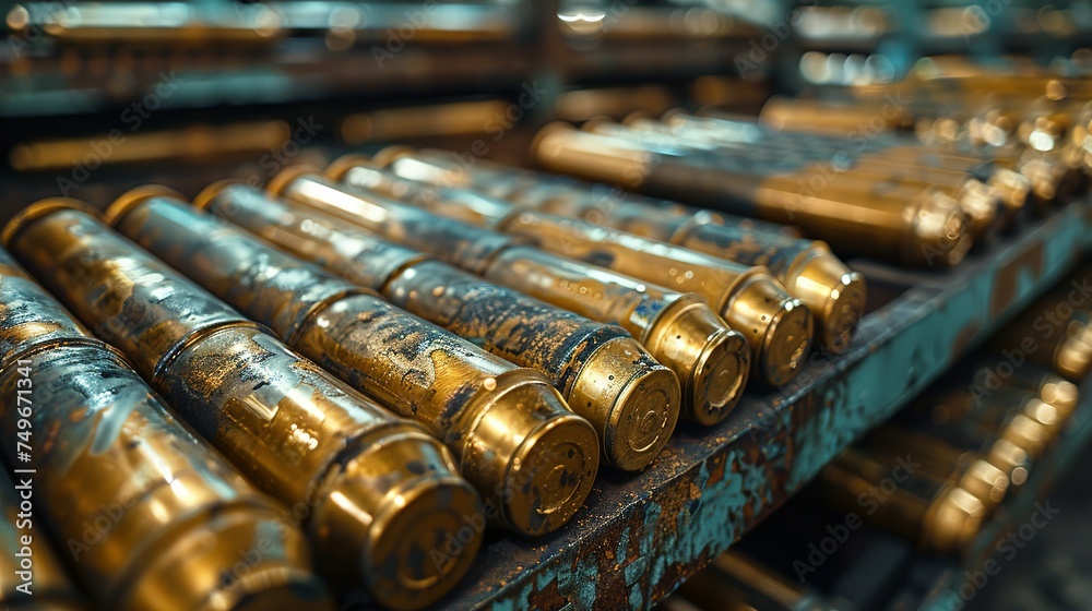 Many of new artillery shells are in military warehouse, metal munition ...
