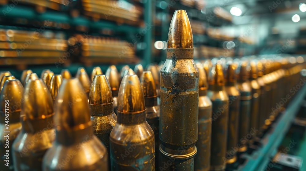 Many of new artillery shells are in military warehouse, metal munition ...