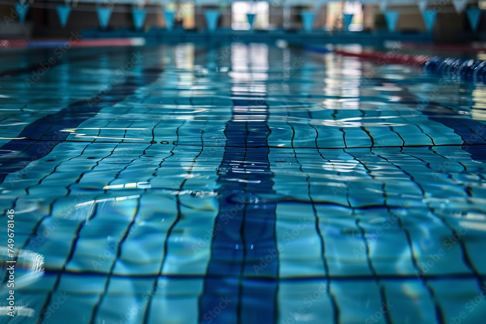 Olympic swimming pool with clear blue lanes ready for a highstakes ...