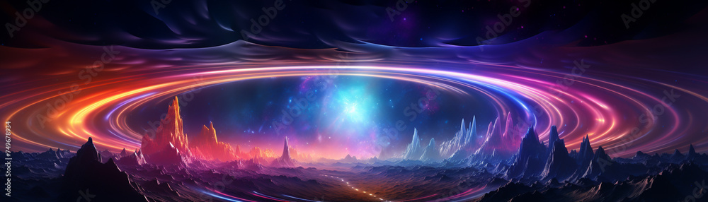 Create a vivid supernova image where the cascading colors and intense light are framed within a ...