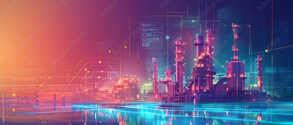 Futuristic Concept of oil and gas industry. background with hologram of ...