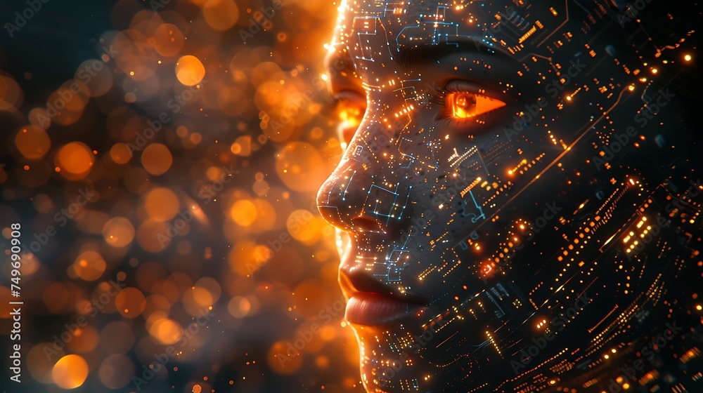 Visualize the abstract concept of artificial intelligence by incorporating futuristic elements ...