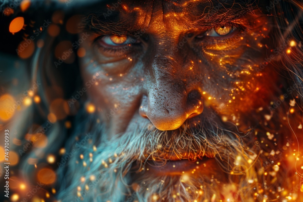 A close-up captures the smiling wizard, his iconic hat perched atop his ...