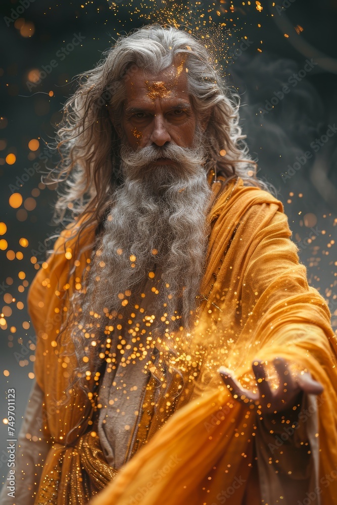 A close-up captures the smiling wizard, his iconic hat perched atop his ...