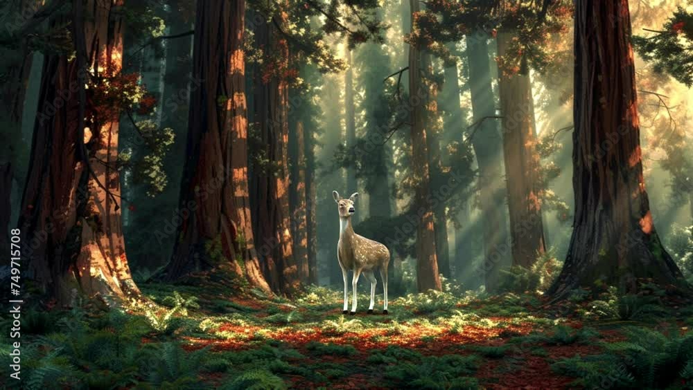 deer in the middle of a dense forest, Seamless looping 4k video ...