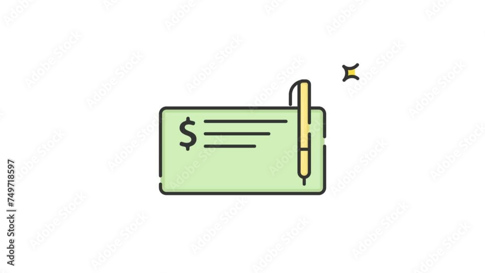 paycheck bank check receipt icon animation video, check book, note bank ...