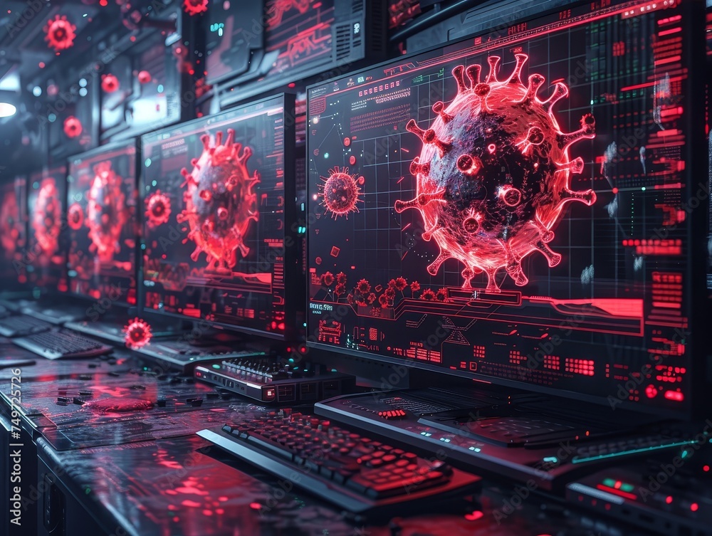 Virus-infected computer system, visualizing the invisible threat that ...