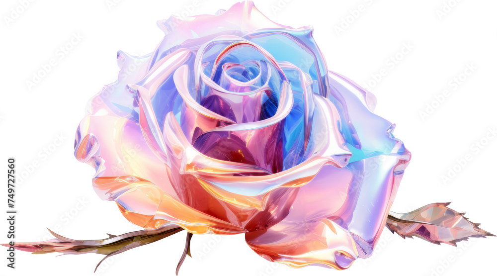 rose,holographic rainbow crystal shape of rose flower isolated on white ...
