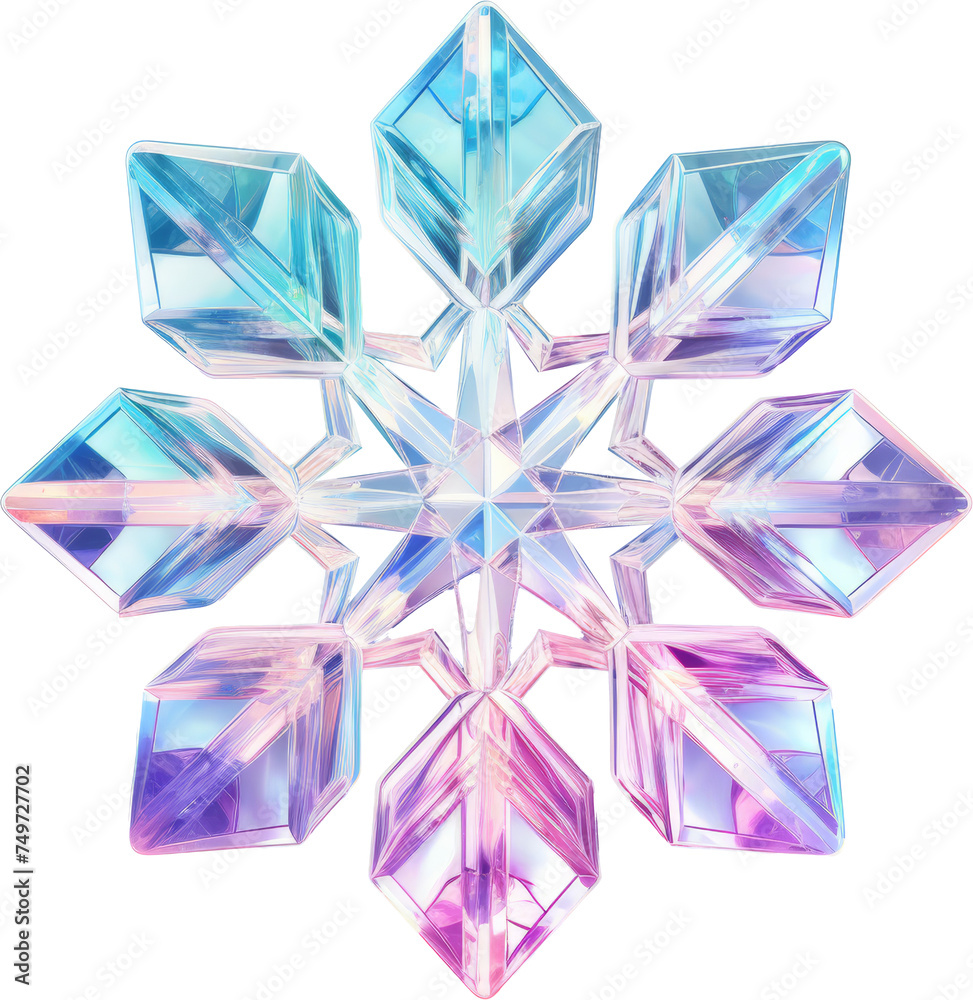 snowflake,holographic crystal shape of snowflake isolated on white or ...