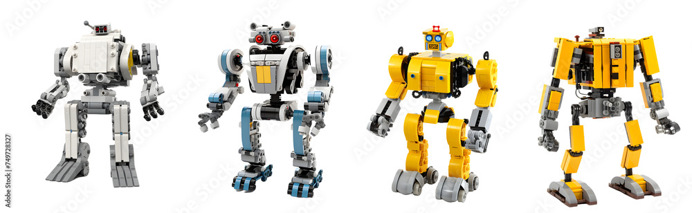 lego robot toy isolated on a transparent PNG background, white ...