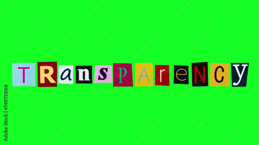 The word transparency made of letters on colorful paper crumpling and ...