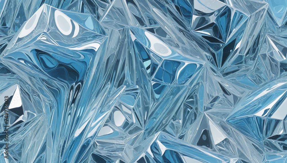 glistening crystal blue ice frozen in an abstract futuristic 3d texture ...