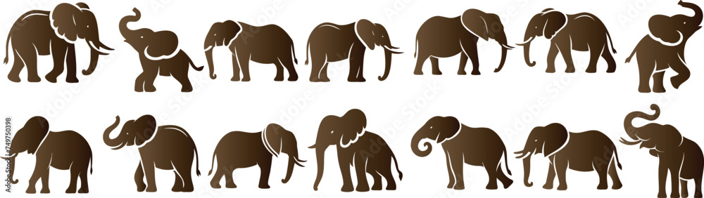 Elephant vector illustration, diverse Elephant poses isolated white ...