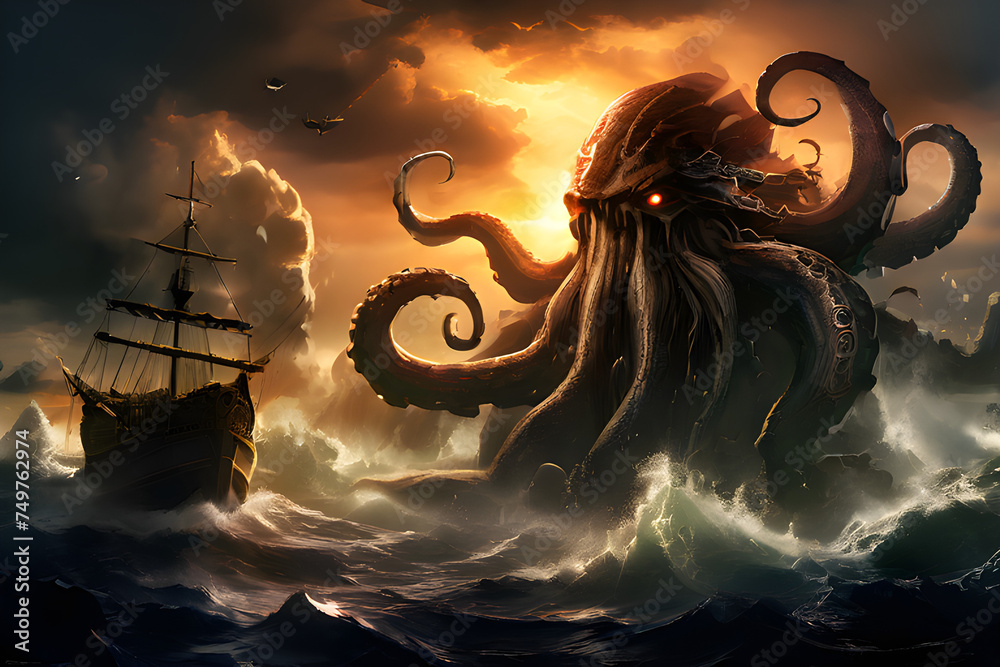 Kraken (Norse mythology - legendary sea monster) Generative AI Stock ...