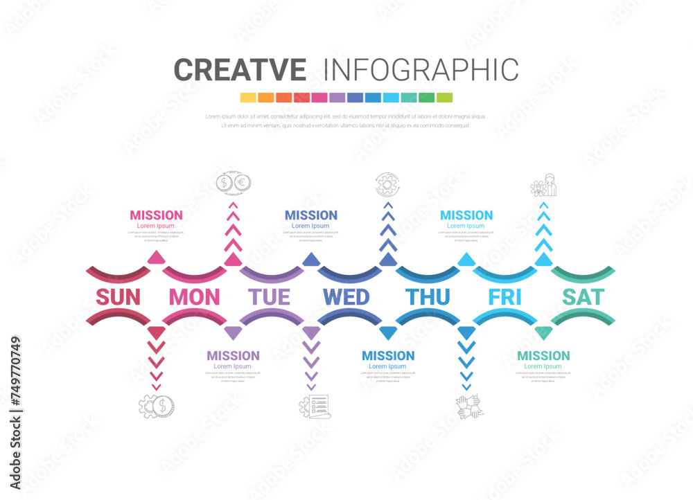 Week timeline, Diagram calendar 7 day, 7 options, infographic design ...