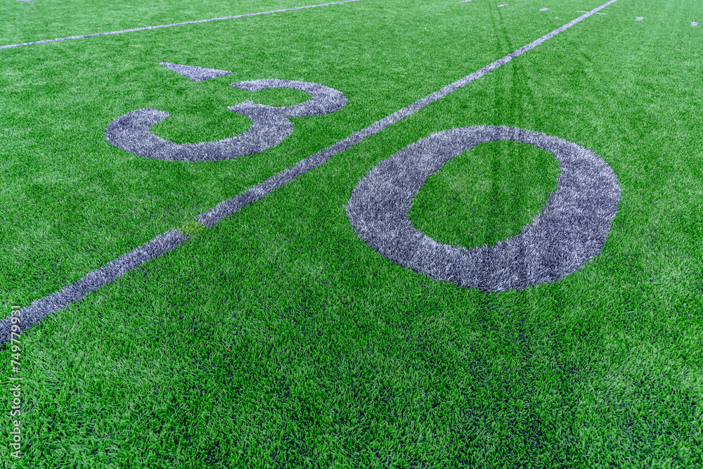 Synthetic turf football 30 yard line and block style numbers in gray ...
