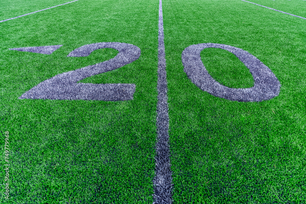Synthetic turf football 20 yard line and block style numbers in gray ...