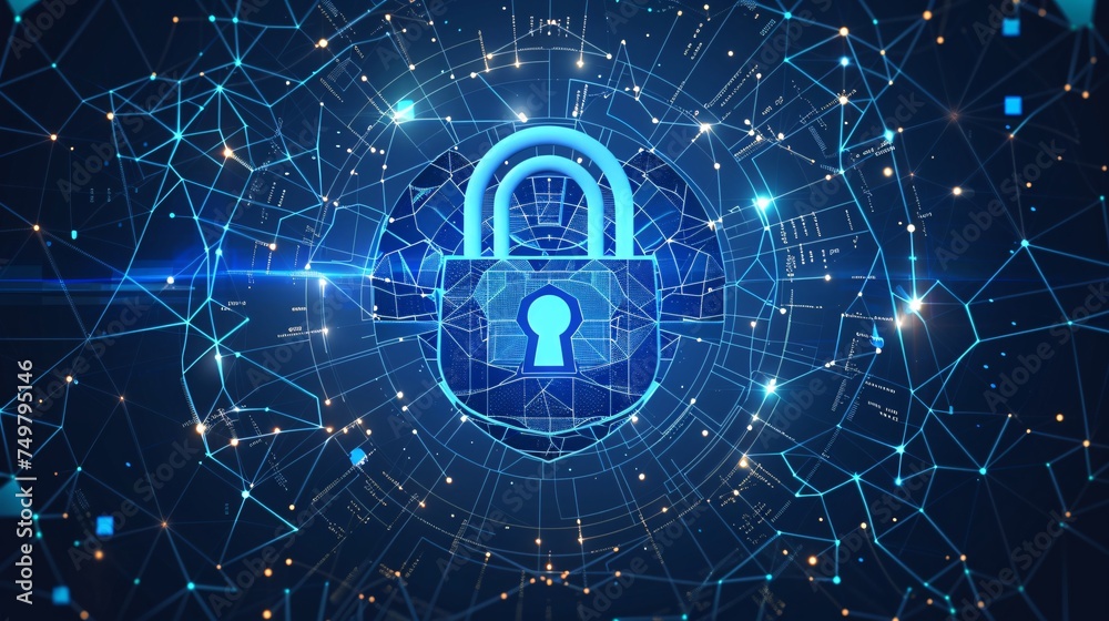 Illustration vector of cyber security concept. Lock symbol from lines ...