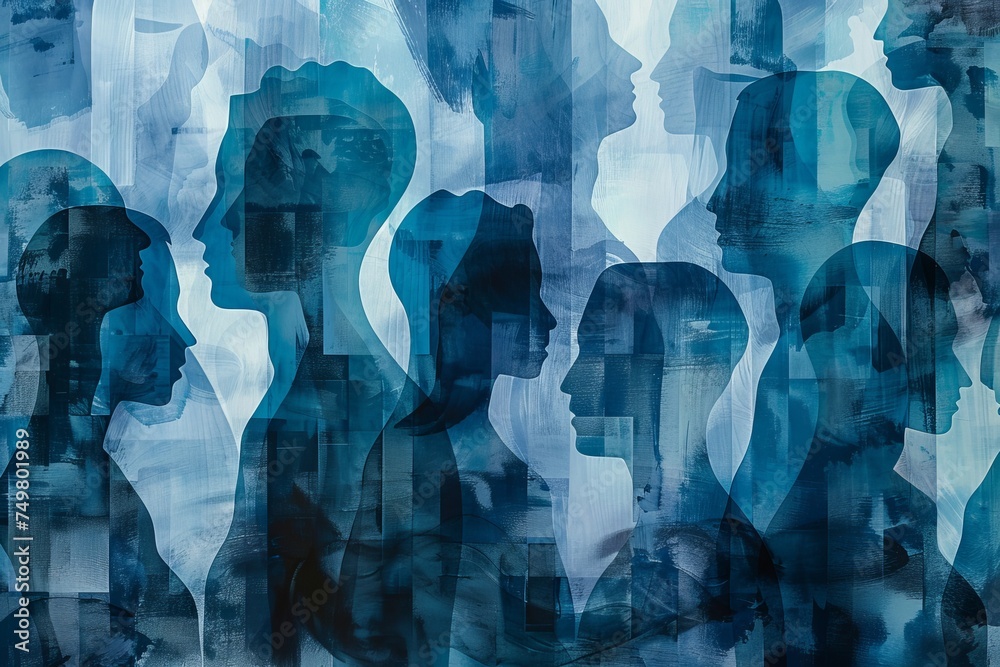 Artistic representation of multiple human profiles overlapping in ...