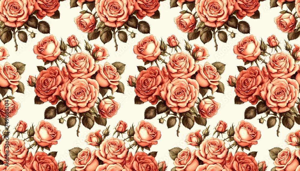 Vintage bouquet of roses pattern wallpaper. Seamless background. Stock ...