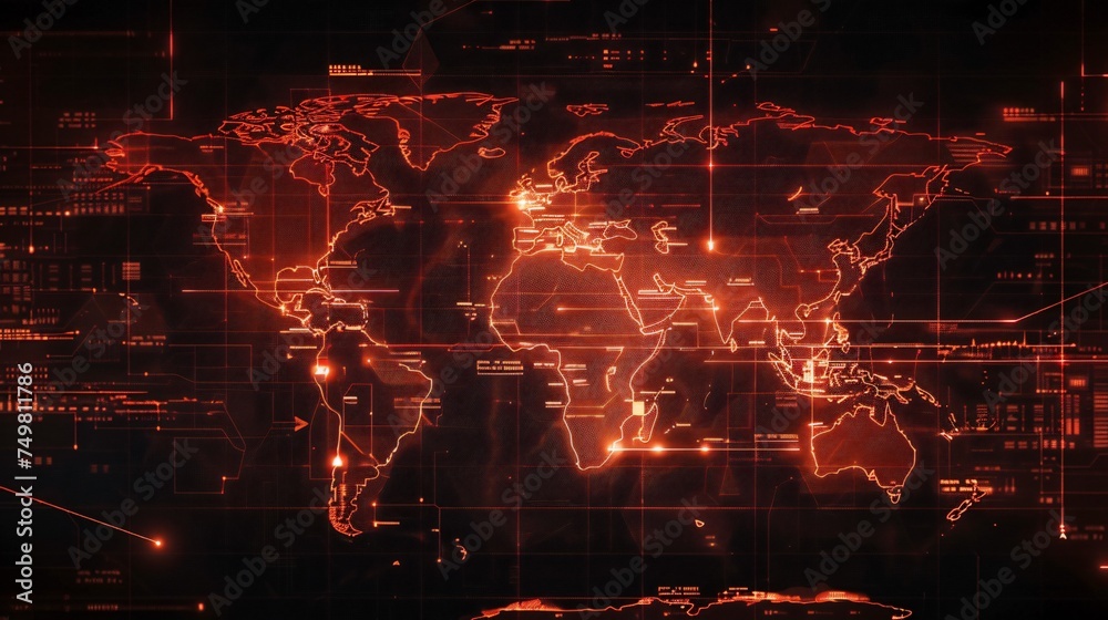 Digital world map with cybercrime prevention hotspots highlighted Stock ...