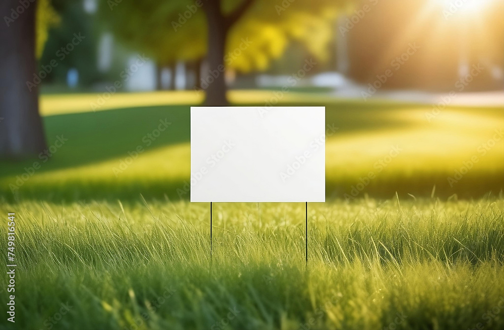 Blank yard sign on green grass. Yard sign mockup in the park Stock ...