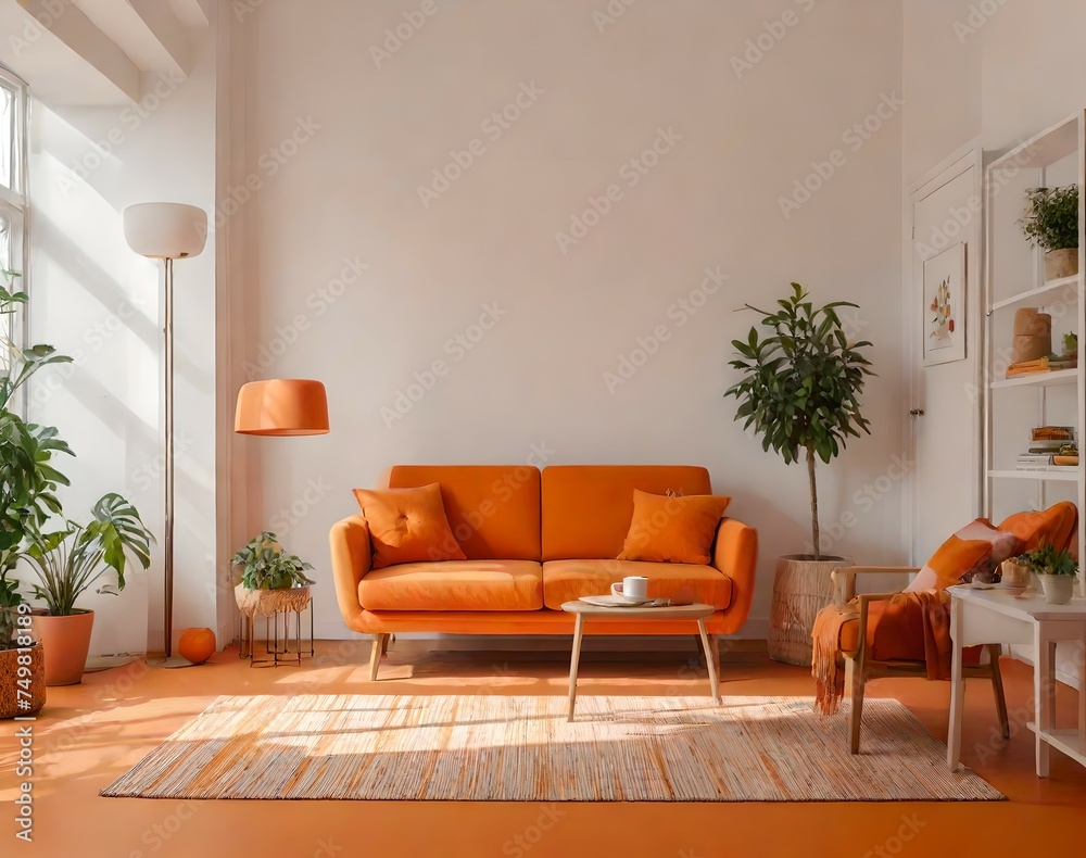 modern living room with orange color sofa Stock Photo | Adobe Stock