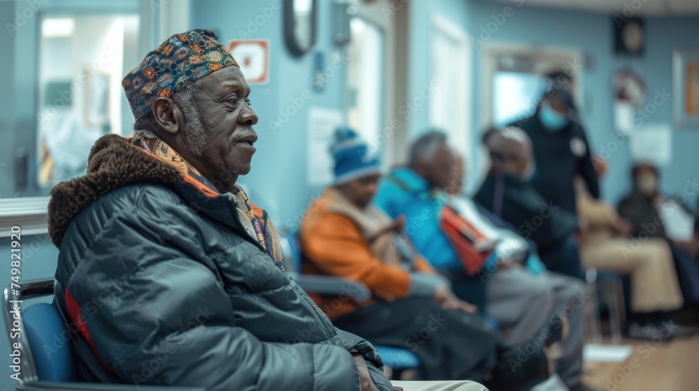 Elderly man waiting patiently for his appointment in busy hospital ...