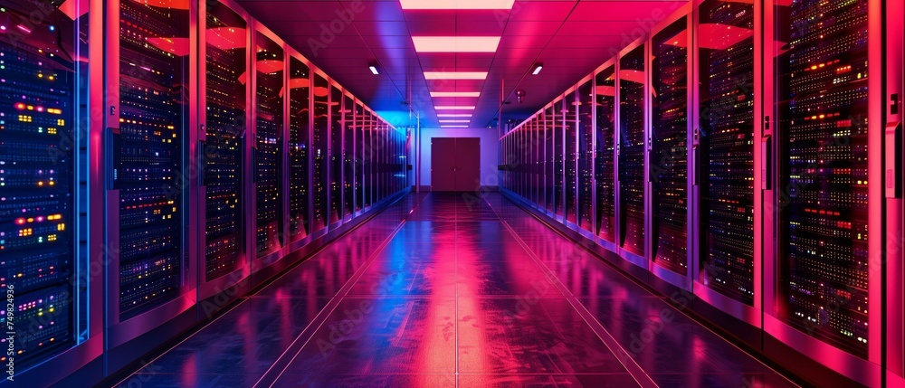 High-density server rack in a modern data center, cooling system ...