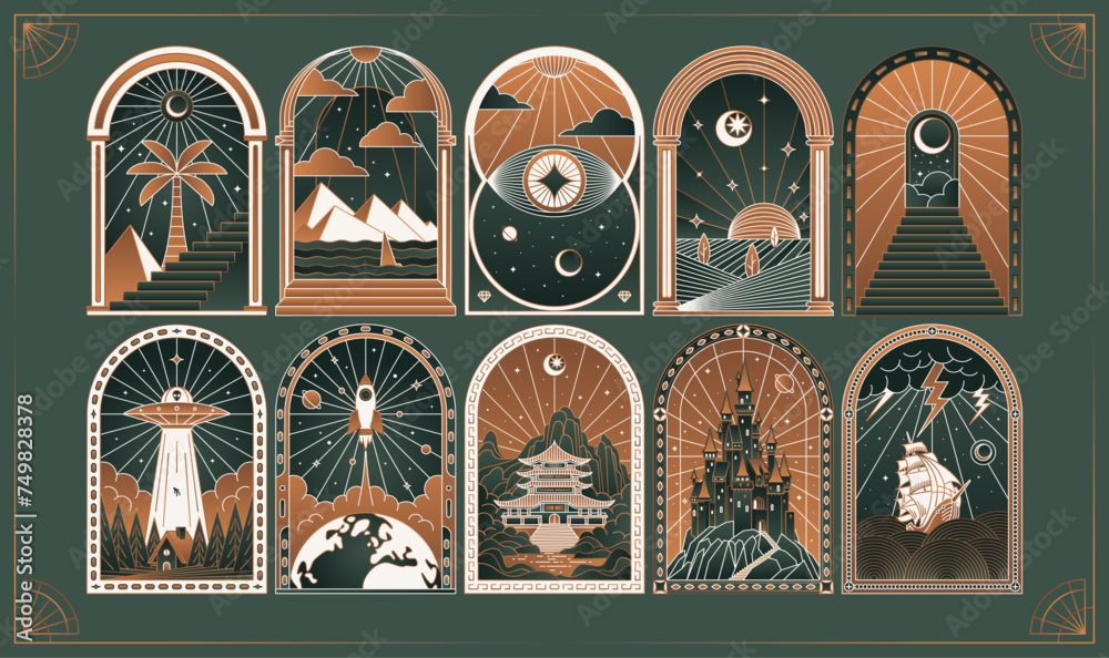 Boho frame arch vector illustration modern minimalistic retro aesthetic ...
