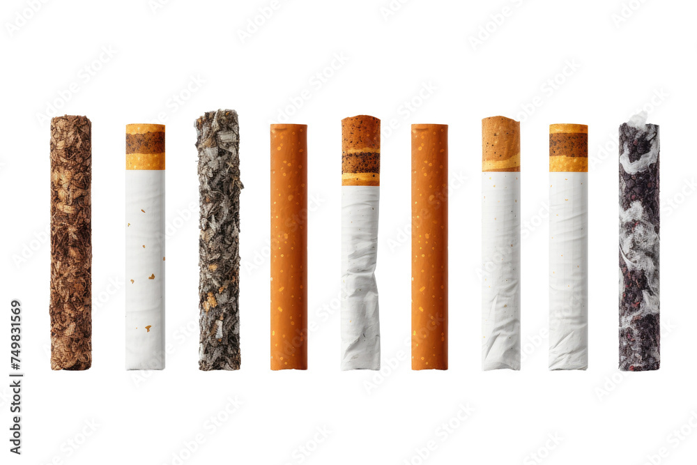 Row of Cigarettes Aligned in a Line. A straight row of cigarettes ...