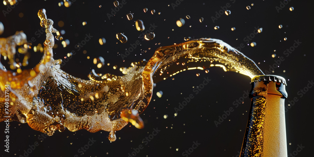 A dynamic moment captures liquid erupting in a splash from the neck of ...