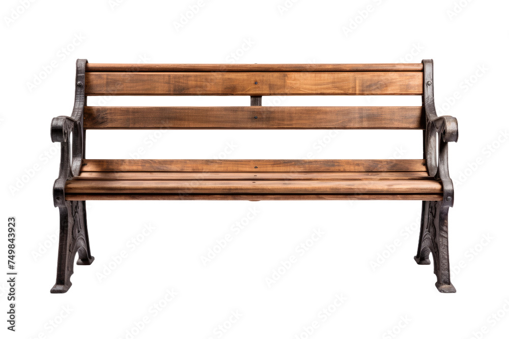 Wooden Bench. The bench has a traditional design with straight legs and ...