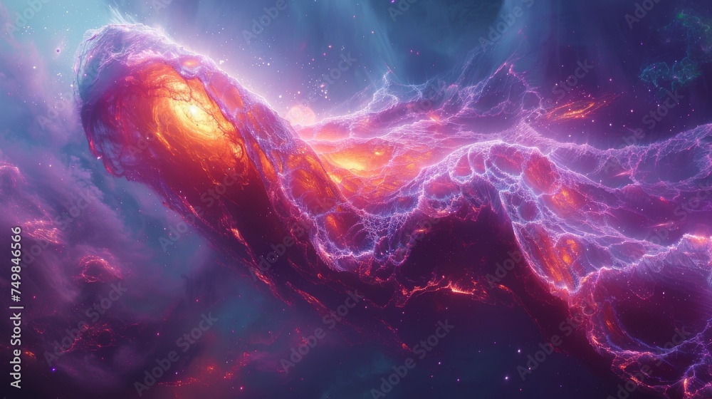 Digital saturated retro wallpaper of an organic alien shape with a ...