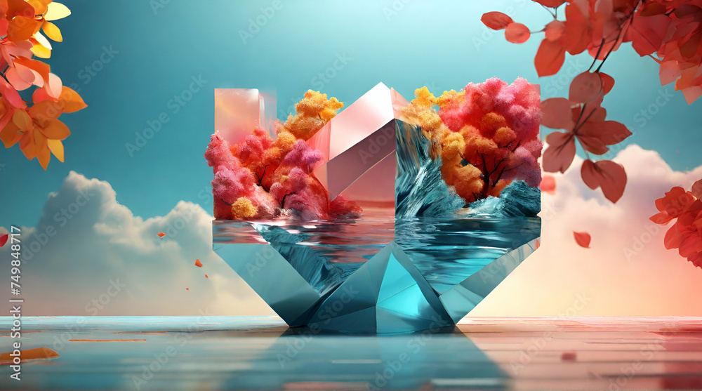 abstract 3d rectable cubic form shiny and reflect material modern ...