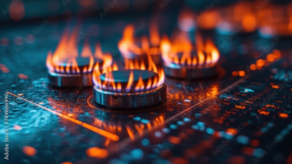 a close up of a burner on a stove with flames coming out of the burners ...